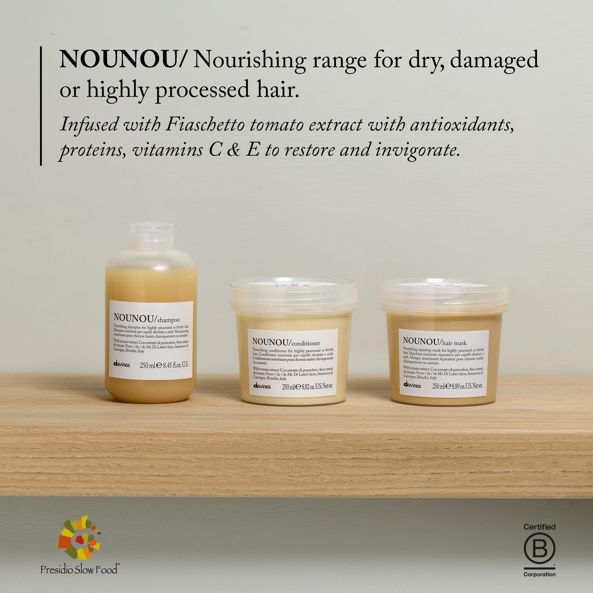 Davines NOUNOU Shampoo | Hydrating Deep Shampoo for Bleached, Permed, Relaxed, Damaged Hair or Very Dry Hair | Replenishes Chemically Processed Hair | 8.45 fl oz (Pack of 1)