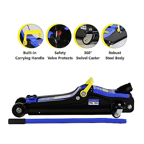 Blue Low Profile Floor Jack, Hydraulic Trolley Racing Floor Jack w/Piston Quick Lift Pump - 2 Ton Capacity, Strong Steel Floor Jack with 3.3''~15.2'' Lifting Range Height