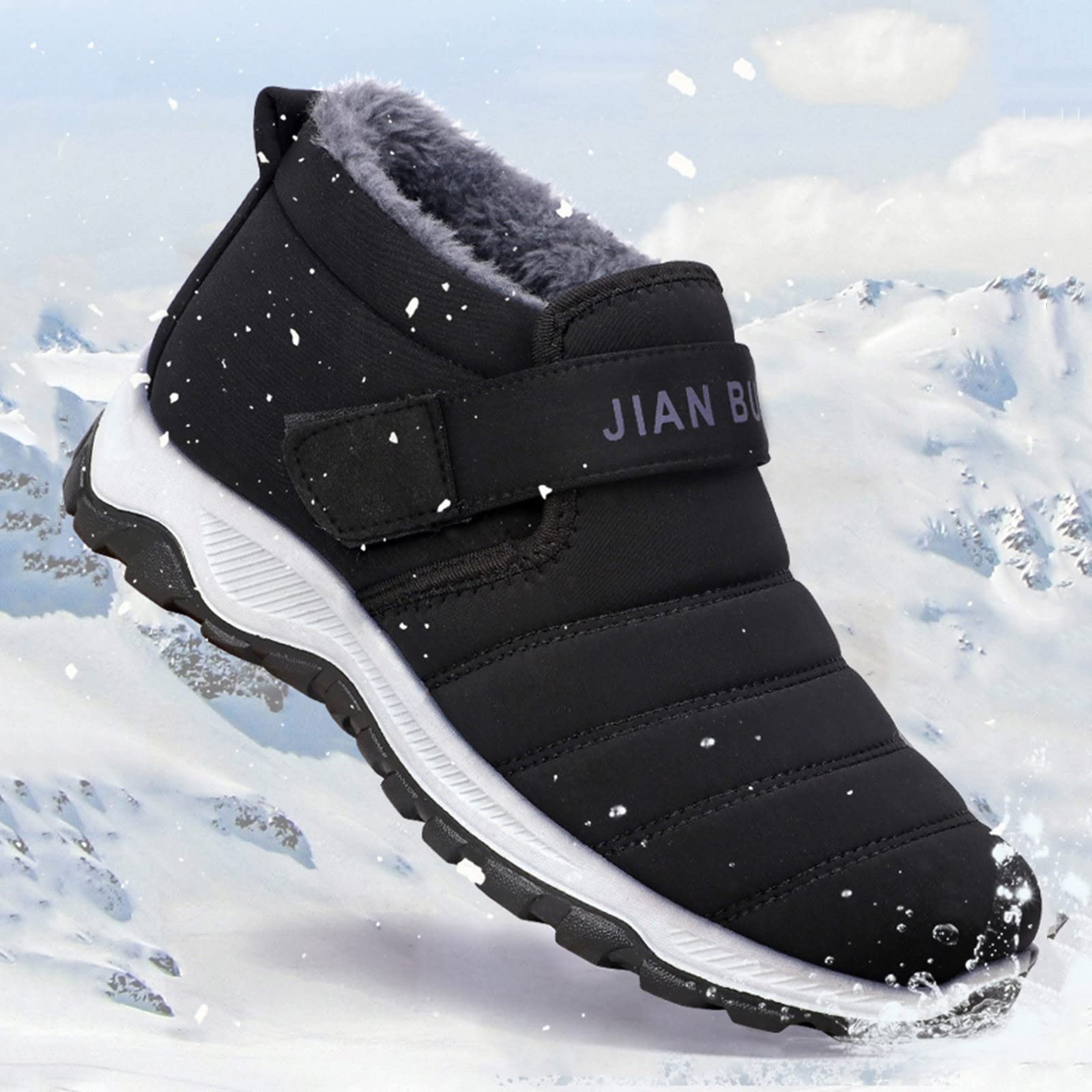 Ankarnis Fashion Winter Men Snow Boots Thick Soled Non Slip Solid Color Slip On High Top Plush Warm Mens Zipper (AE-Black, 10.5)