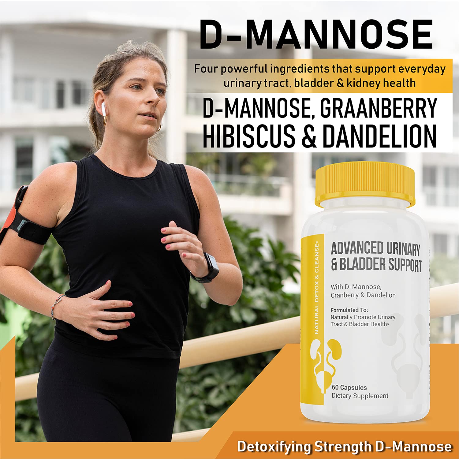 Advanced Urinary Tract Health & Bladder Support Supplement - Detoxifying Strength D-Mannose & Cranberry Natural Fast Acting UT Cleanse- Restore Control & Balance - 60 Capsules