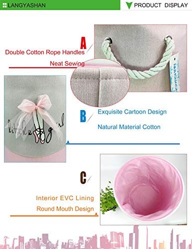 LANGYASHAN Laundry Basket Canvas Collapsible Organizer Storage Basket for Boys Girls Laundry Hamper Toy Bins Gift Baskets Bedroom Clothes Children Nursery (Pink Lace)
