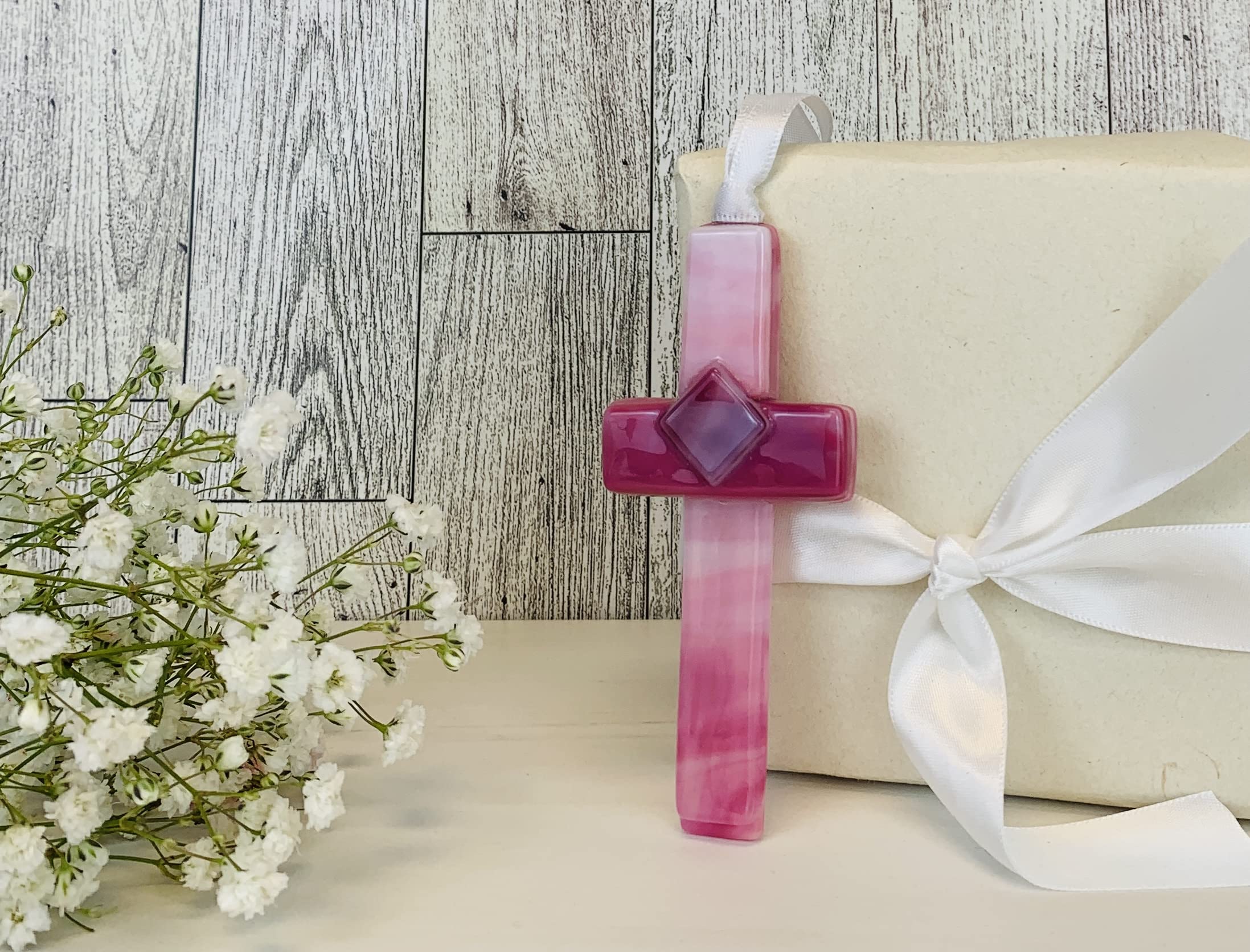 Handmade Glass Cross for Mother with Poem- Unique Gift for Mom on Christmas, Mother's Day, Birthday
