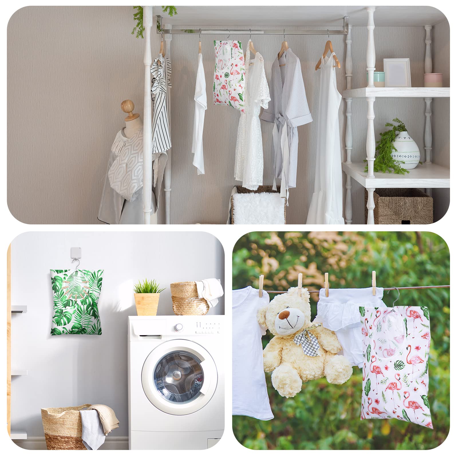 Woanger 2 Pcs Clothespin Bag with Hanging Hook 15 x 11 Inch Summer Laundry Clothes Pin Holder Waterproof Clothes Pin Hanging Bag Clothespin Storage Organizer with Large Opening (Elegant Style)