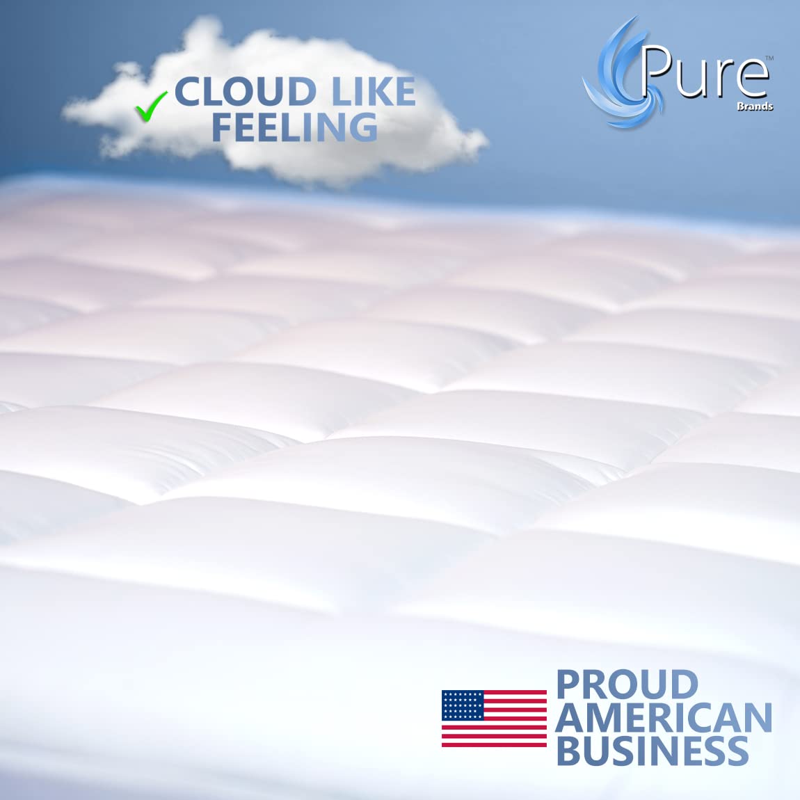 Pure Brands Full Mattress Topper & Mattress Pad Protector in One Quality Plush Luxury Down Alternative Pillow Top Make Your Bed Luxurious 18" Deep Pockets