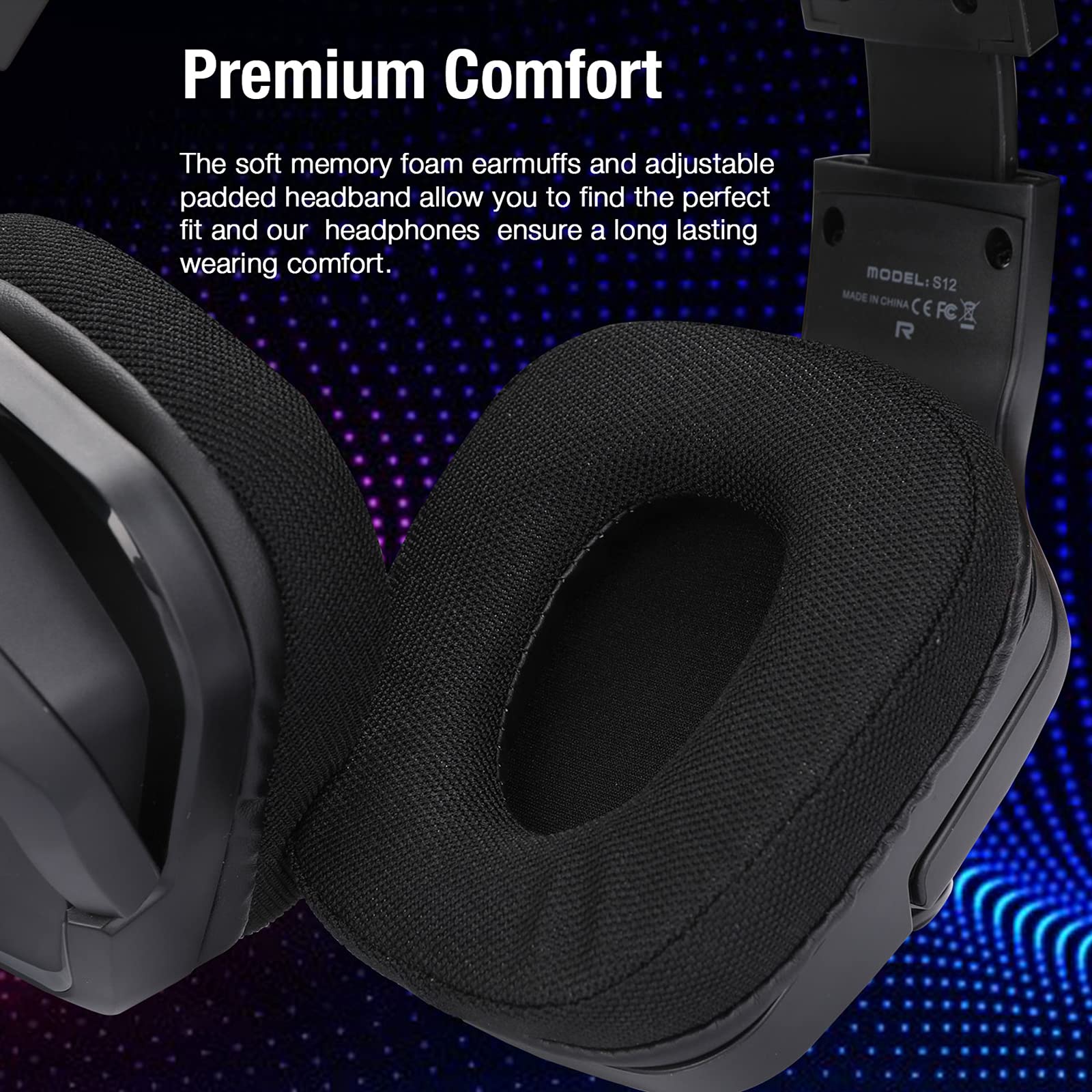 52HZ Gaming Headset, Hurround Hound Headset, Cool LED Light Headphone with Mic Light, PC Headset, Excellent Sound Quality Over-ear Headset for PC, Xbox One, Xbox series X|S, PS5, PS4, Black