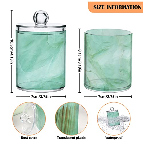 Blueangle 2PCS Green Marble Pattern Qtip Holder Dispenser with Lids - Apothecary Jar Containers for Vanity Organizer Storage - Plastic Food Storage Canisters(182)