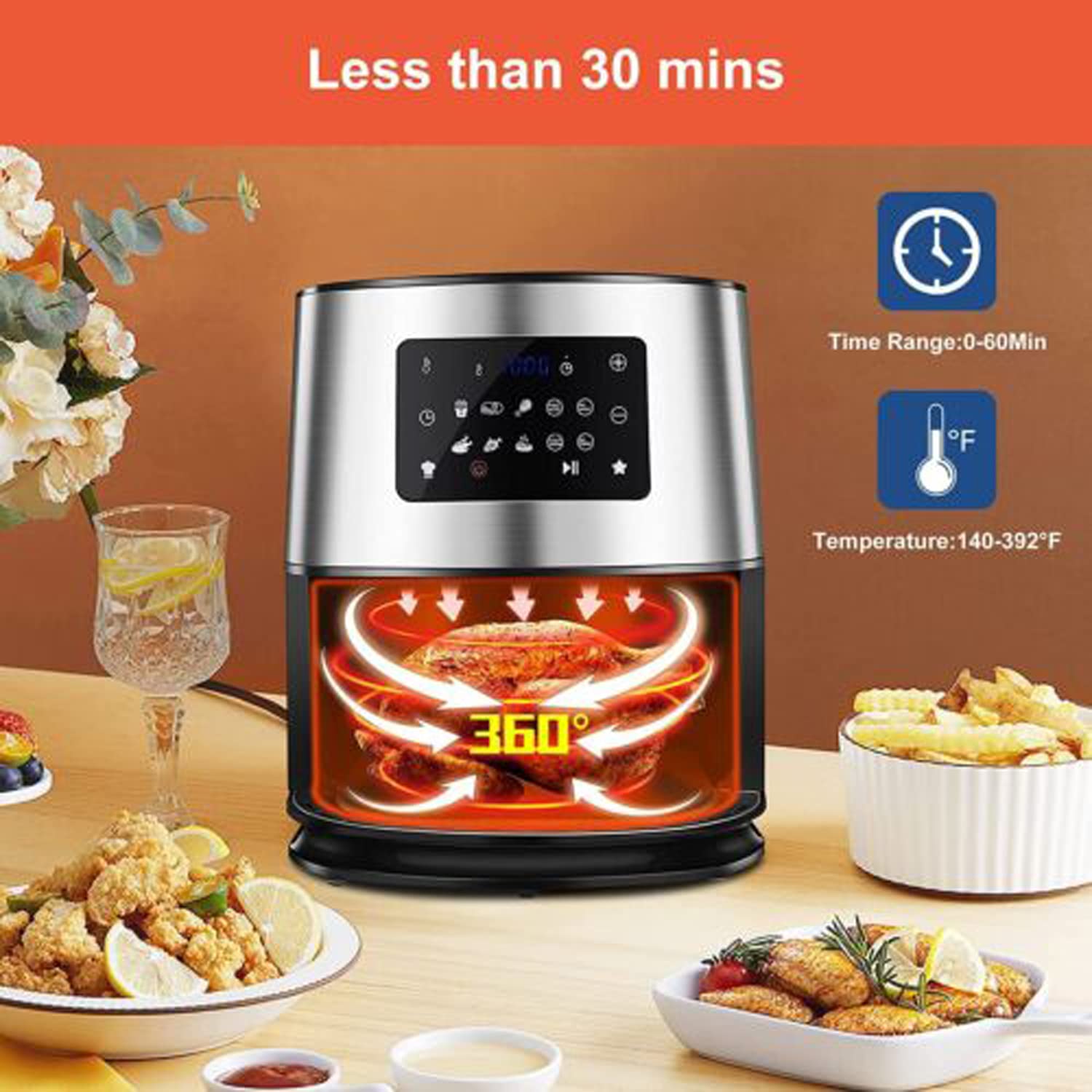 Air Fryer 6.3 Quart 10-in-1, Smart Electric Hot Airfryer Oven, 1700-Watt Oilless Cooker for Roasting, Air Frying, LED Digital Touchscreen, Nonstick Basket