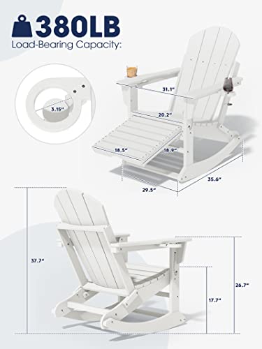 KINGYES Folding 4 in 1 Multifunctional Adirondack Rocking Chair, White
