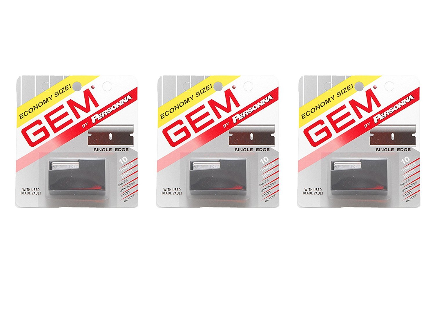Gem Personna Single Edge Stainless Steel Blades with Used Blade Vault, 10-Count Packages (Pack of 3)