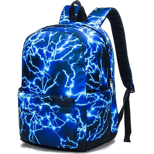 BLUEFAIRY Boys Backpack for Teens Kids Elementary Middle School Bags Child Bookbags Lightning Bookbag Laptop Teenagers Lightweight Travel Gifts Mochila para Niños17 Inch (Blue)