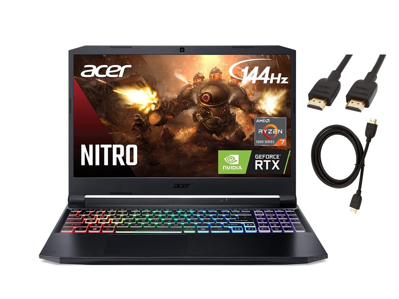 Acer Nitro 5 15.6'' FHD IPS Display Gaming Laptop | AMD Ryzen 7 5800H Octa-Core NVIDIA GeForce RTX 3060 32GB RAM 1TB SSD RGB Backlit Keyboard Windows 10 with HDMI Cable Bundle, Black, 15-15.99 inches
