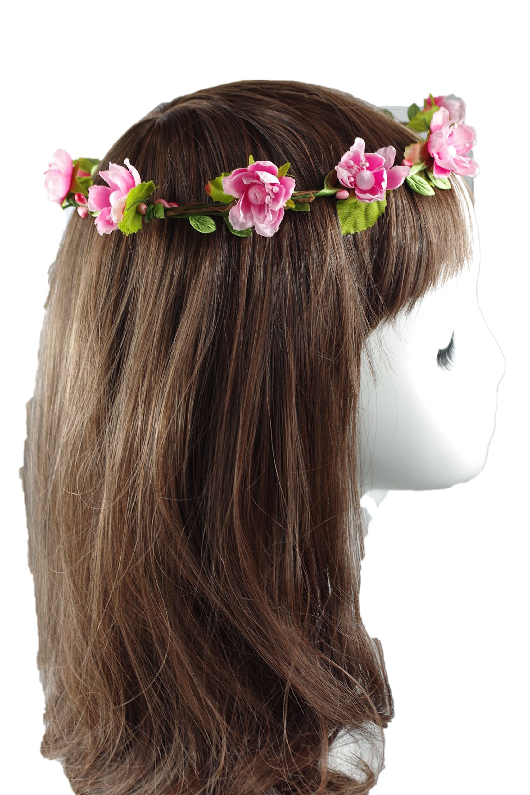 Floral Fall BOHO Headband Flower Crown Festival Wedding Beach Hair Wreath F-01 (Purple) (Pink)