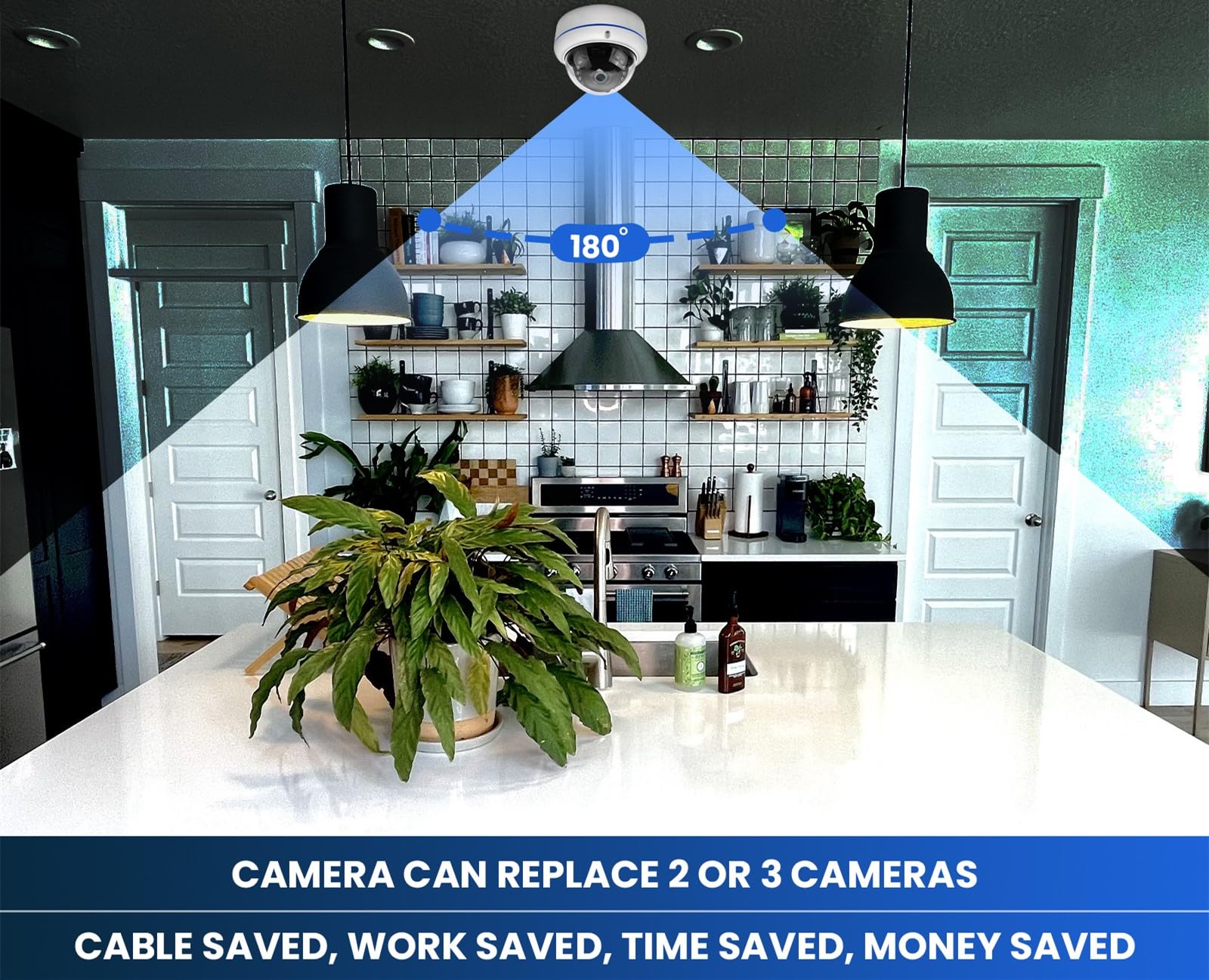 DCSEC HD 1080P 2MP 180 Degree Surveillance Security Camera Wired Coax Fisheye 1.7mm Lens Super Wide Angle Dome Camera Outdoor 4 in 1 (TVI/AHD/CVI/BNC Real Hybrid Analog CCTV Cameras) IR Night Vision