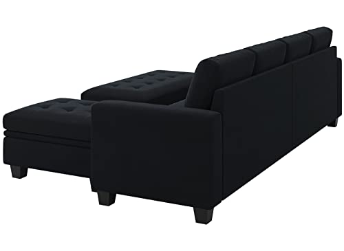 Belffin Velvet Convertible 4-Seat Sectional Sofa with Reversible Chaise L Shaped Sofa Couch Furniture Sets Sectional Couch with Storage Ottoman Black