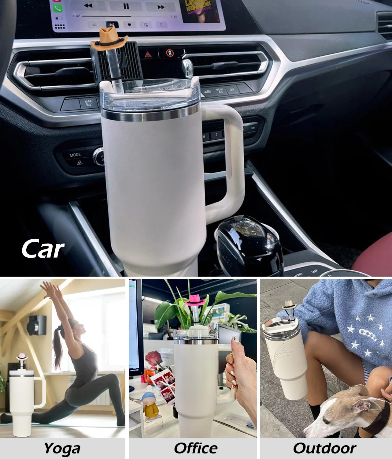 IFSNOW 5Pcs Cowboy Hat Straw Covers Compatible with Stanley Cup 30 40 oz, Cute Funny Straw Toppers Tumbler Accessories for Men Women Gift, Silicone 10mm Straw Caps Dust-Proof Protector