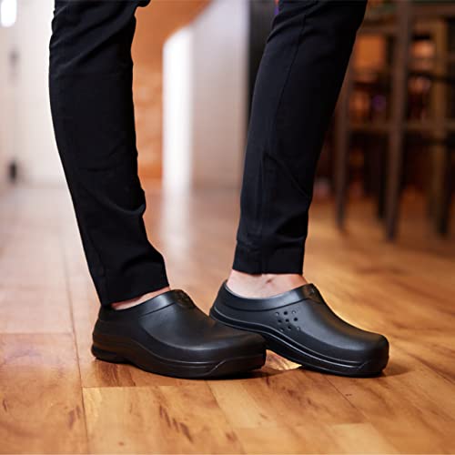 Avia Flame Slip Resistant Clogs for Women, Slip On Work Shoes for Food Service, Garden, or Nursing - Black, 8 Medium