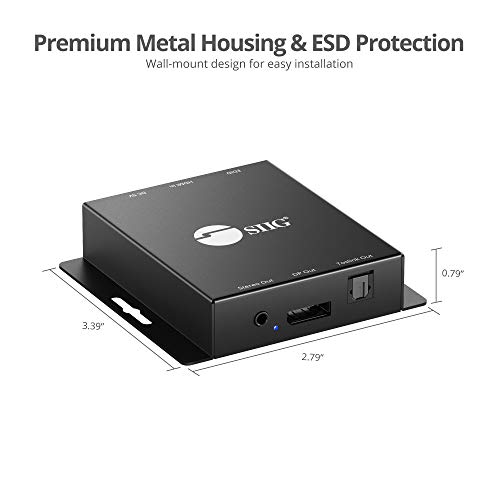 SIIG HDMI to DisplayPort Converter Adapter, One-Way HDMI 2.0 Source to DP 1.2 Display,4K60 & 1080p144Hz,HDCP 2.2,EDID,Audio Extract to Toslink/3.5mm,TAA Compliant,ESD Protection CE-H26A11-S1