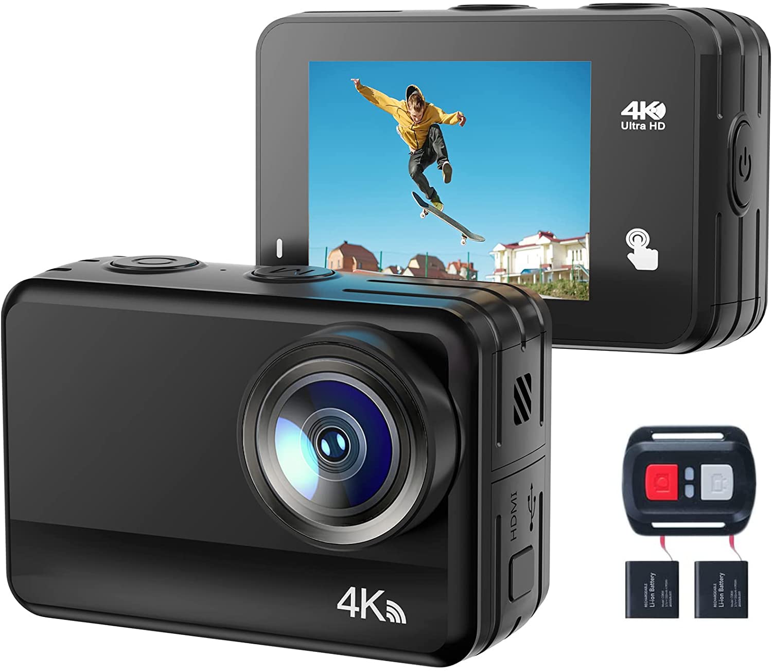 Action Camera 4K 60FPS 8Meters Bare Metal Waterproof Underwater Camera with 6-axis EIS Stabilization,170° Touch Screen Sport Camera with Multiple Functions, Two 1350mAh Batteries