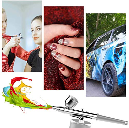 COSSCCI Handheld Airbrush Kit, Mini Air Compressor Spray Gun Set Single Action USB Rechargeable Airbrush for Makeup Art Nail Painting Tattoo Manicure Cakes (Silver)