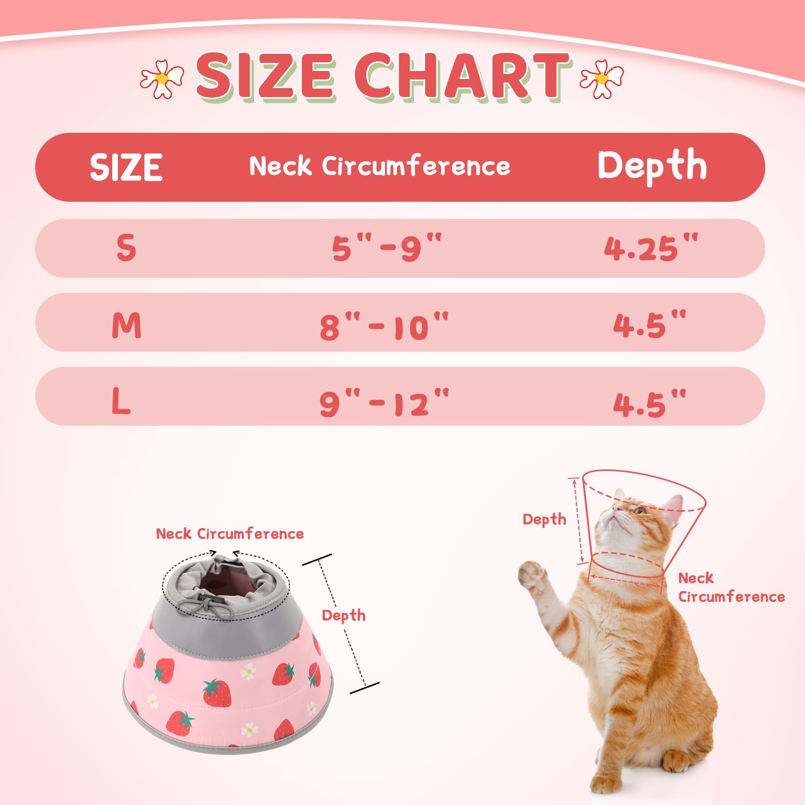 GoGoPaw Cat Cone, Adjustable Cat Cone Collar Soft to Stop Licking, Foldable Cute Cat Cone Alternative, Water Resistant Neck Cone for Cats, Lightweight Cat Recovery E Collar for Cat Kitten(Pink,S