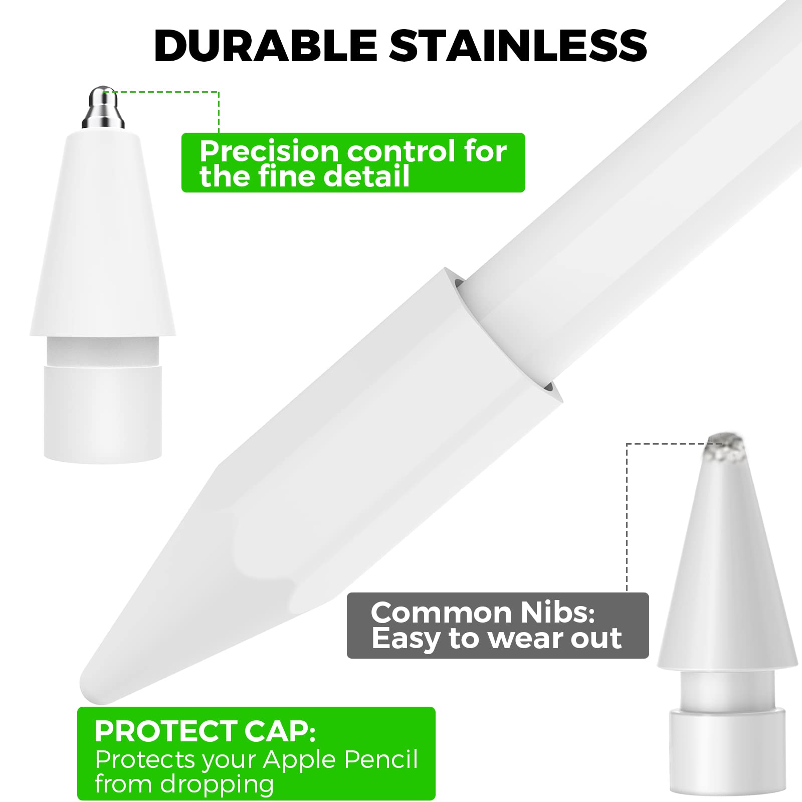 AHASTYLE Upgraded iPencil Tips Compatible with Apple Pencil Replacement Apple Pencil Nibs No Wear Out Fine Point Precise Control Compatible with Apple Pencil 1st and 2nd Generation (White+White)