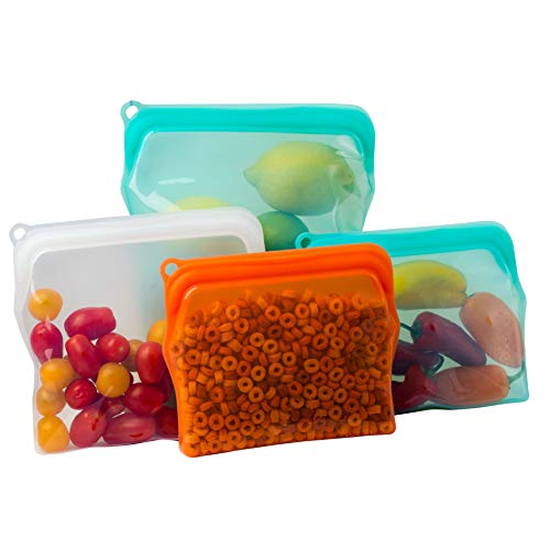 BluePerlOne Two-30 oz. 100% Silicone Reusable Food Storage Bags (2 Pack) - Eco-friendly, Food-Grade, Leak-Proof Zipper Bags - Microwave, Oven, Sous Vide, Dishwasher & Freezer Safe (4 Cups/ 30 oz.)
