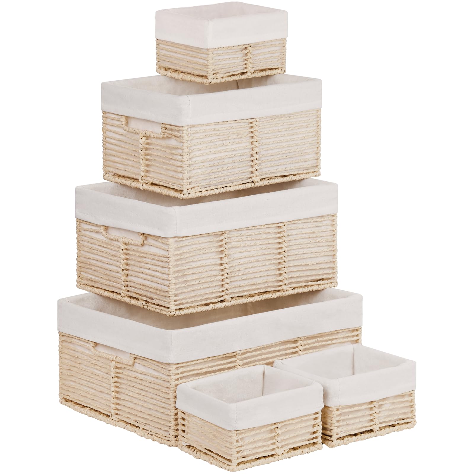 Vagusicc Wicker Storage Basket, 6 Pack Baskets for Organizing, Wicker Baskets with Handle, Rectangular Wicker Baskets for Storage Shelves, Cube Storage Bins for Closet/Clothes/Dresser, Beige