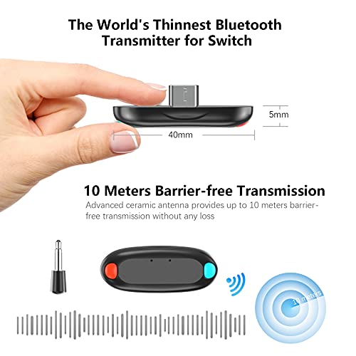 Bluetooth Adapter for Nintendo Switch/Lite, BT 5.0 Wireless Audio Transmitter with Low Latency USB C to A Converter for Bluetooth Headphone Speakers on PS4 PS5 PC Laptop Airpods White (White) (Black)
