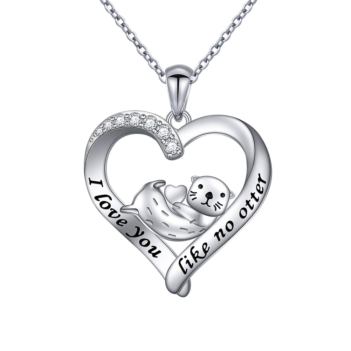 925 Sterling Silver Animal Jewelry Engraved I Love You Like No Otter Sea Otter Heart Pendant Necklace for Women Birthday Gifts (06_I love you like no otter)