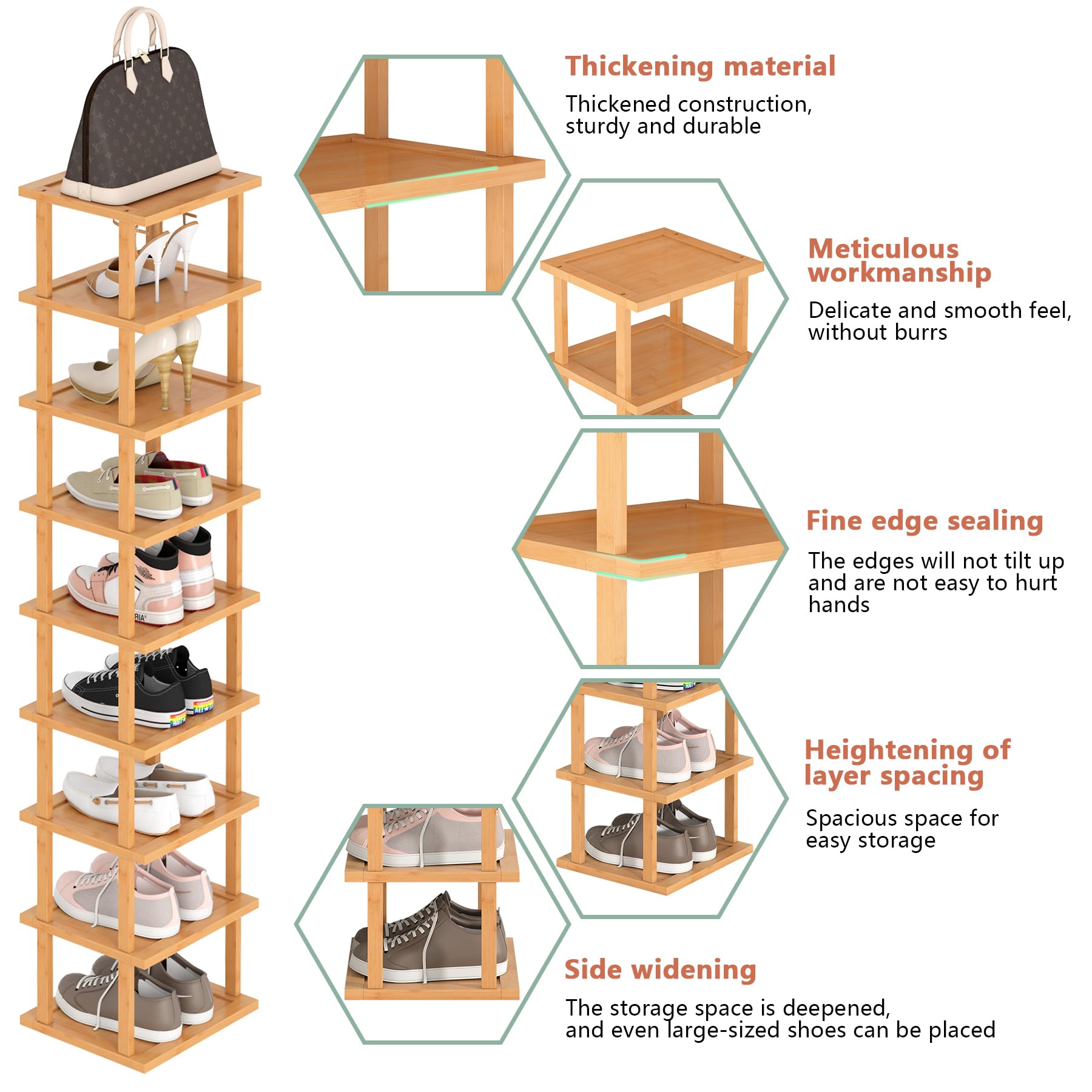 ACCSTORE 9 Tiers Shoe Rack,Vertical Narrowness Shoe Shelf ,Storage Rack,Rugged Pergola,Space Saving,Tall Narrow Shoe Rack for Hallway and Corner.