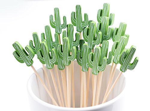 PuTwo Cocktail Picks Handmade Bamboo Toothpicks 100pcs 4.7β in Green Cacti