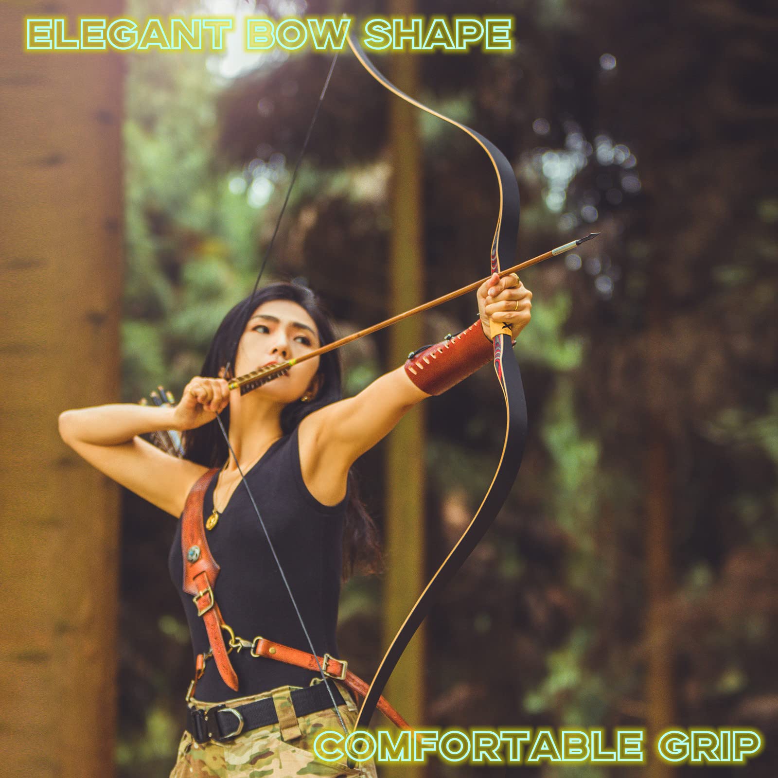 54" Lightweight Laminated Recurve Bow,Hunting Bow, Archery Bow and Arrows set 15-50lbs (40 lbs)