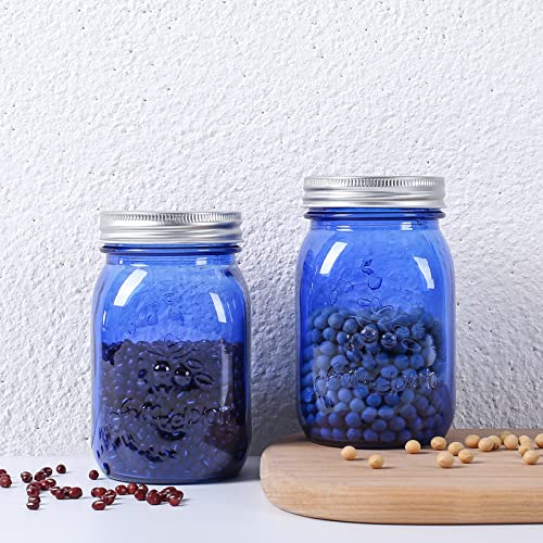 Amzcku 16 oz Blue Mason Jars with Lids,Regular Mouth Canning Jar, 6 Pack Multifunction Glass Container, for Storage, Canning, Pickling, Preserving, Fermenting, DIY Crafts & Decor…
