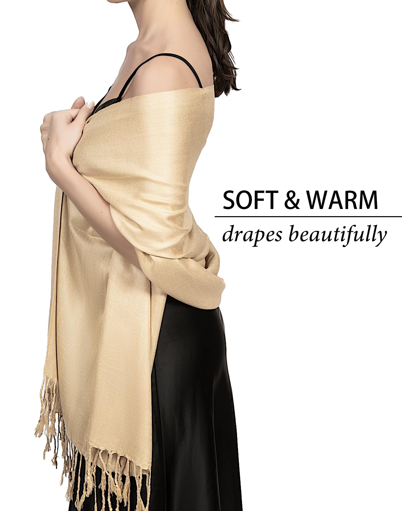 Achillea Soft Silky Solid Pashmina Shawl Wrap Scarf for Wedding Bridesmaid Evening Dress … (Champagne)
