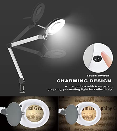 Cosywarm Magnifying Lamp, Upgrade 5 Diopter Glass, Magnifying Glass with Light and Clamp Hands Free, Adjustable Swivel Arm, LED Magnifier Work Lamp for Reading, Hobbies, Workbench.