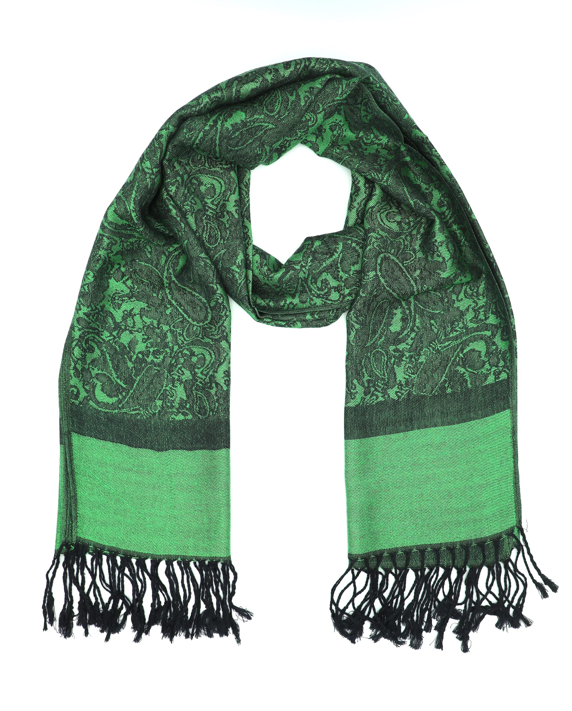 Achillea Women's Two Tone Vintage Jacquard Paisley Pashmina Shawl Wrap Scarf (Kelly Green)