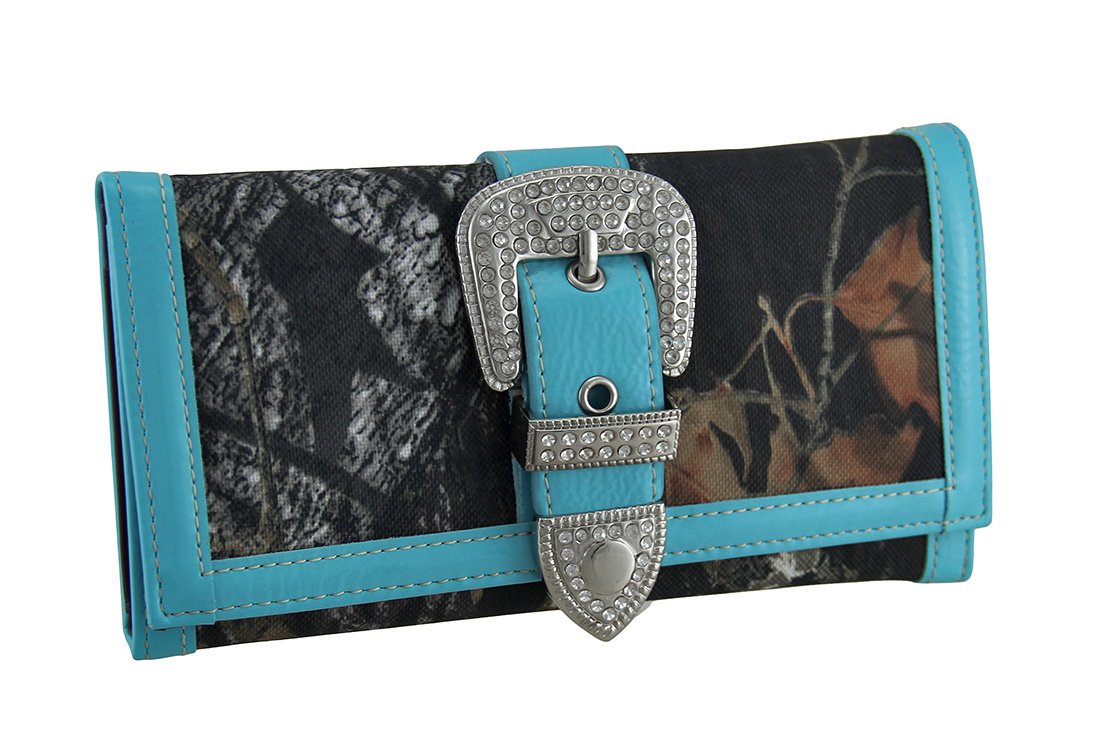 Camouflage Rhinestone Western Buckle Purse/Wallet Set Purple Trim