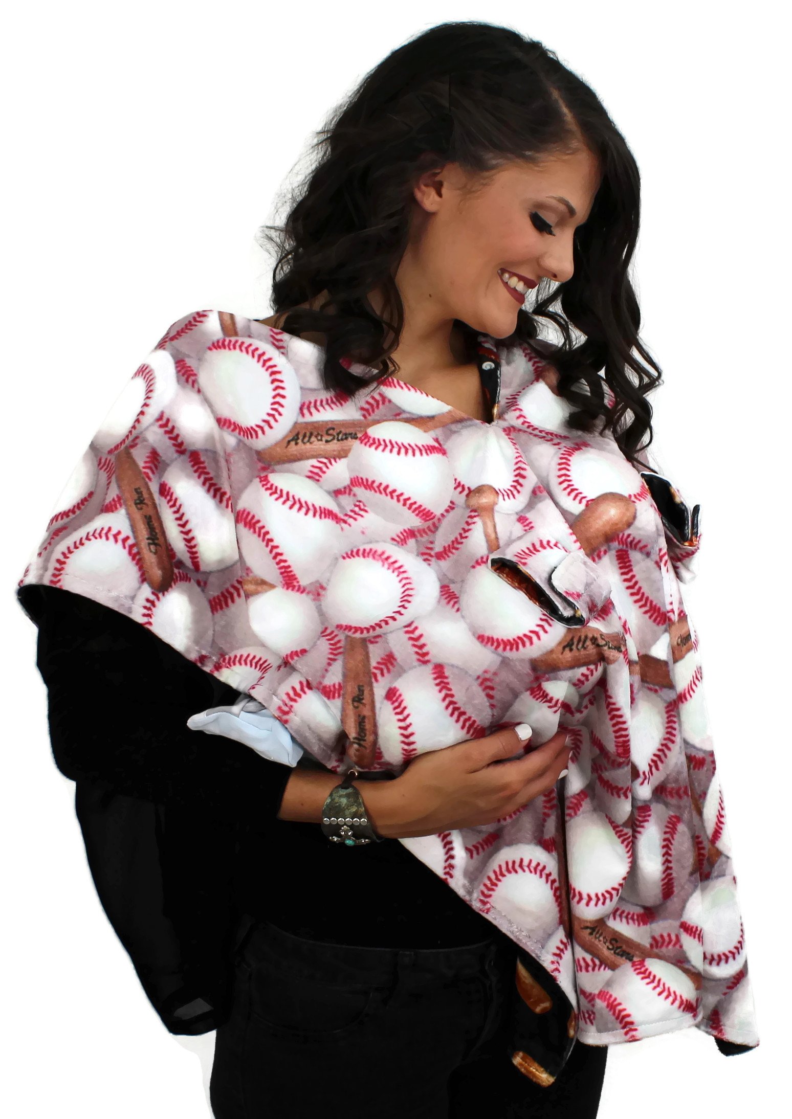 Dear Baby Gear Deluxe Reversible Car Seat Canopy, Custom Minky Print, Baseball Bat Glove
