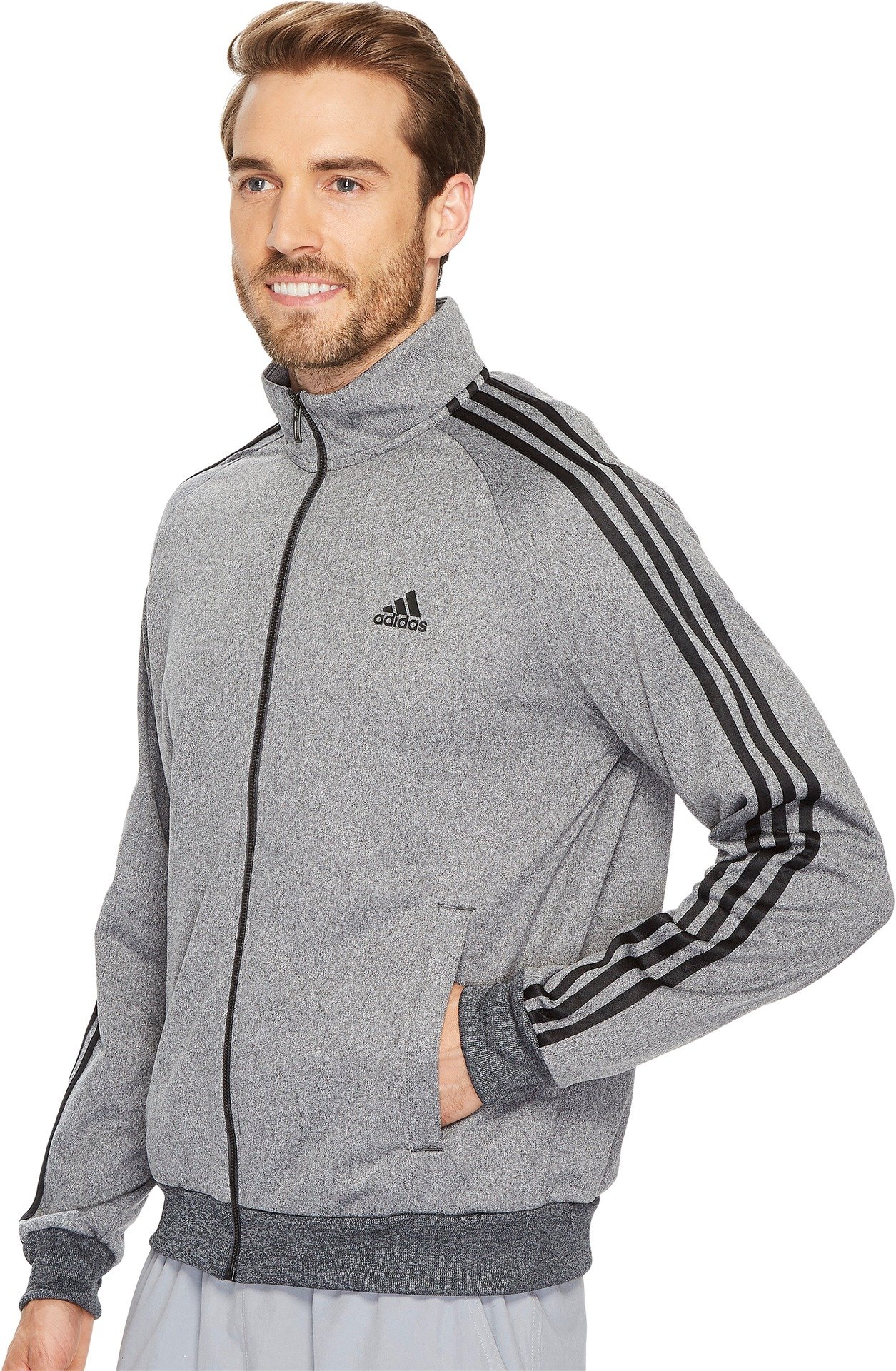adidas Men's Essentials 3-Stripe Tricot Track Jacket, Dark Grey/Black, Medium