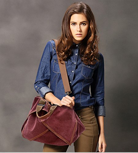Canvas Sling Purses Large Shoulder Bags for Women with Multi Pockets for Hiking Picnic Travel Handbag (Retro Red)