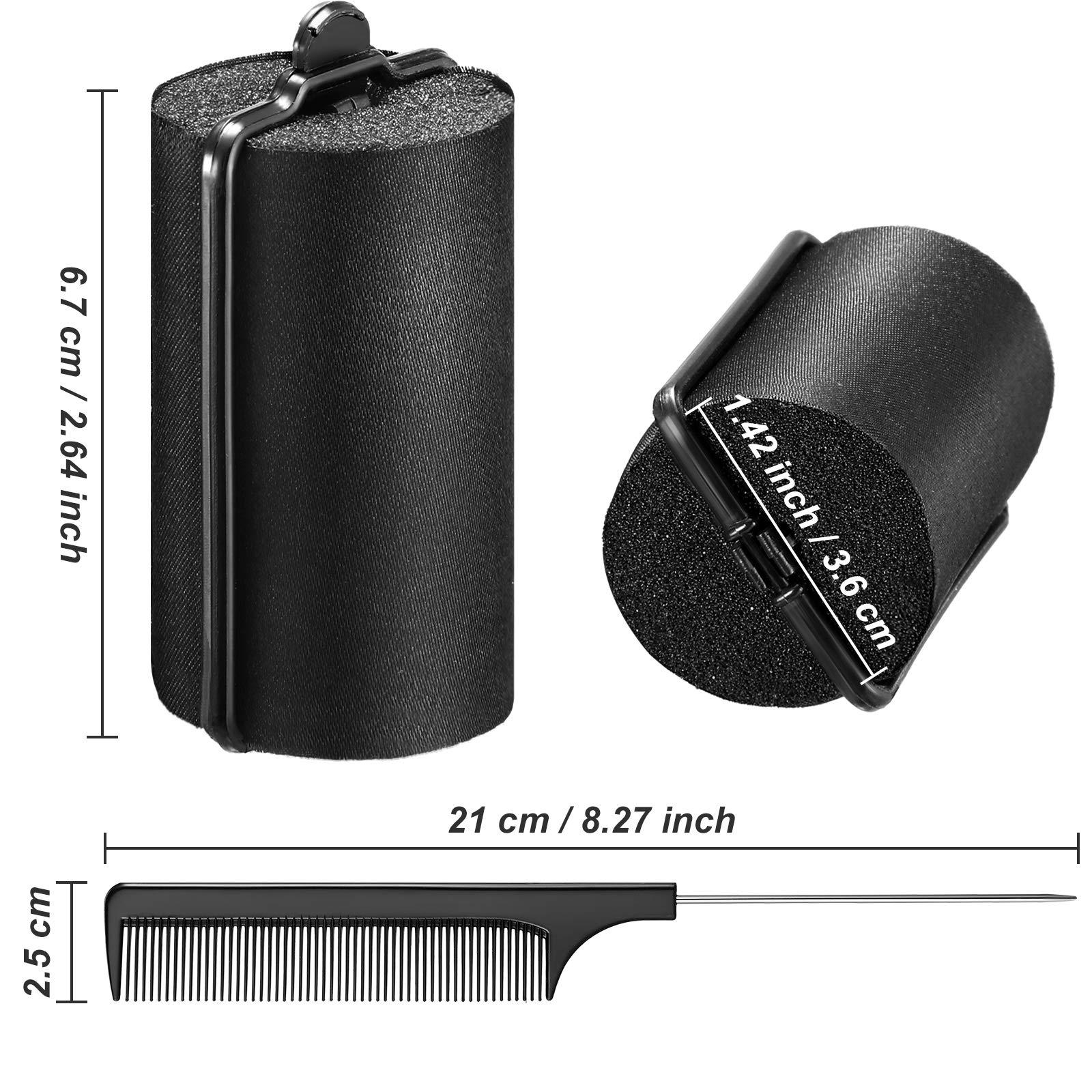 Syhood 18 Pcs Satin Rollers for Black Hair Foam Sponge Rollers Black Silk Satin Wrapped Hair Curlers for Hairdressing Styling(1.42 Inch)