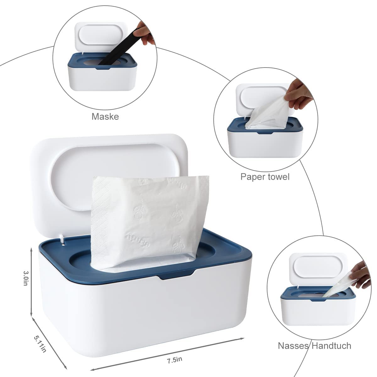 Baby Wipes Dispenser, Baby Wipe Holder, Large Capacity Wipes Dispenser, Wipe Container with Sealing Lids,Non-Slip, Easy Open & Close (Blue))
