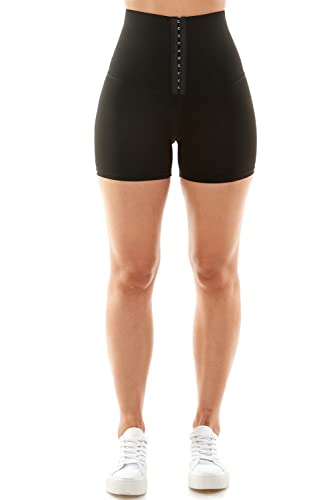 EttelLut - Enhanced Tummy Control Shapewear Shorts for Women - Body Shaper Waist and Thigh Slimmer Trainer - 3 Hook Closure - Perfect for Everyday, Yoga and Workout - Black Large