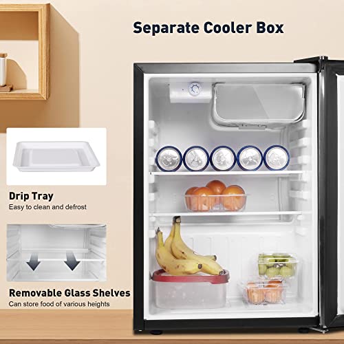E-Macht 2.6 Cu.Ft. Mini Fridge with Freezer, Single Door Compact Refrigerator,Removable Glass Shelves, Reversible Door, Small Refrigerator for Apartment, Office, Dorm
