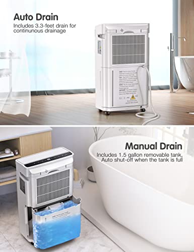 Dehumidifiers for Home and Basement, Grelife 4,500 Sq. Ft 50 Pint Dehumidifier with Drain Hose, 3 Modes, Child Lock, 24H Timer,Defrost,Dry clothes,Easy-to-clean filter,for Large Room, Bedroom,bathroom
