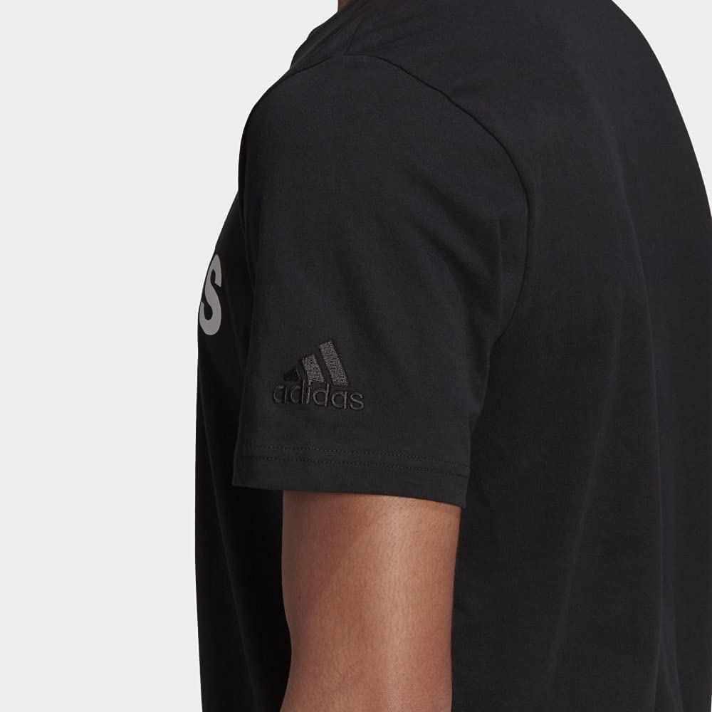 adidas Men's Essentials Embroidered Linear Logo Tee, Black, Medium