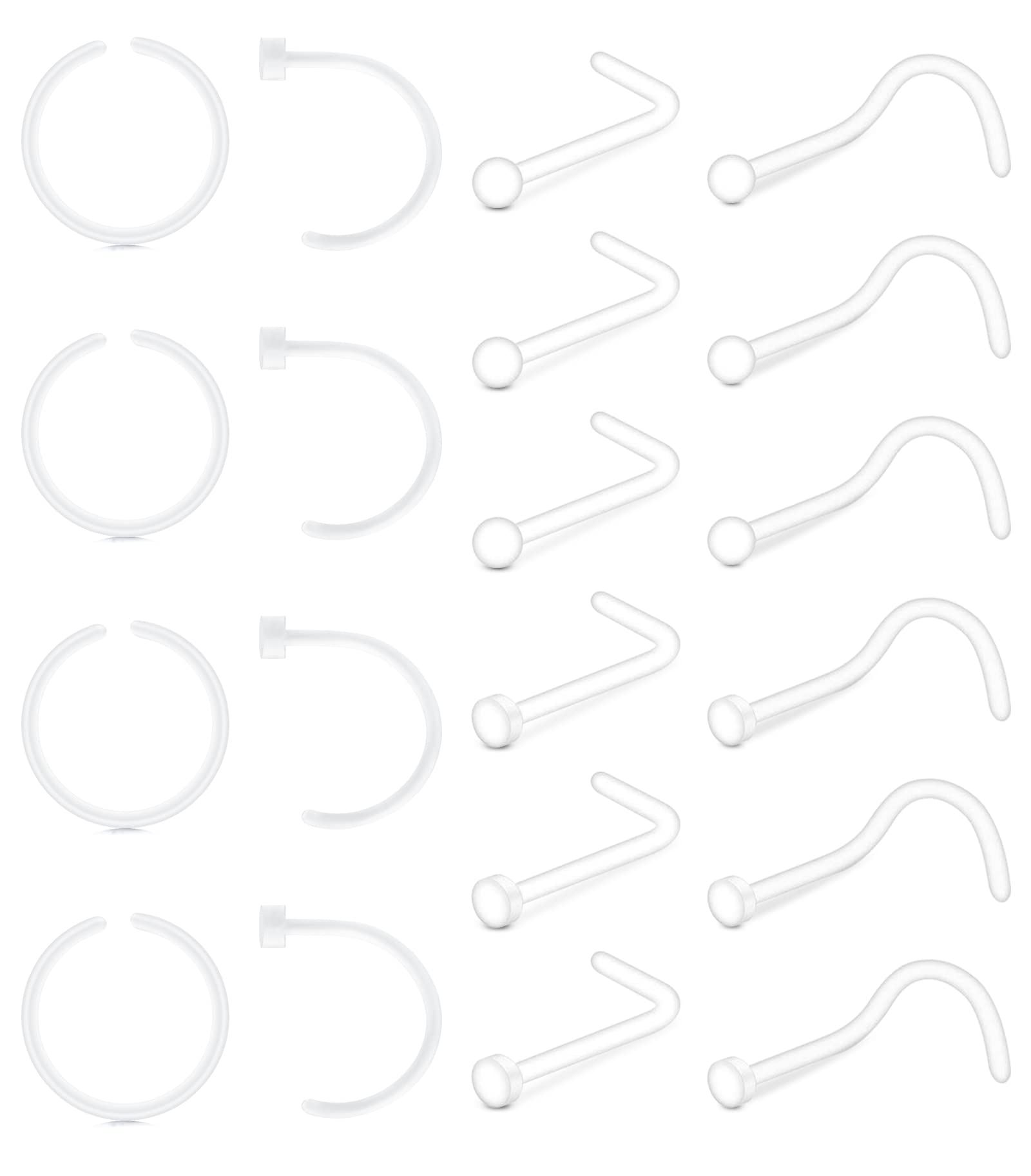 Anicina 18G 20G Clear Nose Rings Studs for Work Clear Nose Piercing Hoop Plastic Nose Rings for Surgery Screw L Shaped Nose Studs Plastic Bioflex Flexible Nostril Piercing Retainer