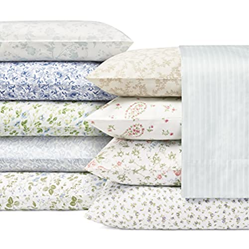 Laura Ashley Home Sateen Collection Bed Sheet Set - 100% Cotton, Silky Smooth & Luminous Sheen, Wrinkle-Resistant Bedding, 4 pcs, King, Bristol Paisley
