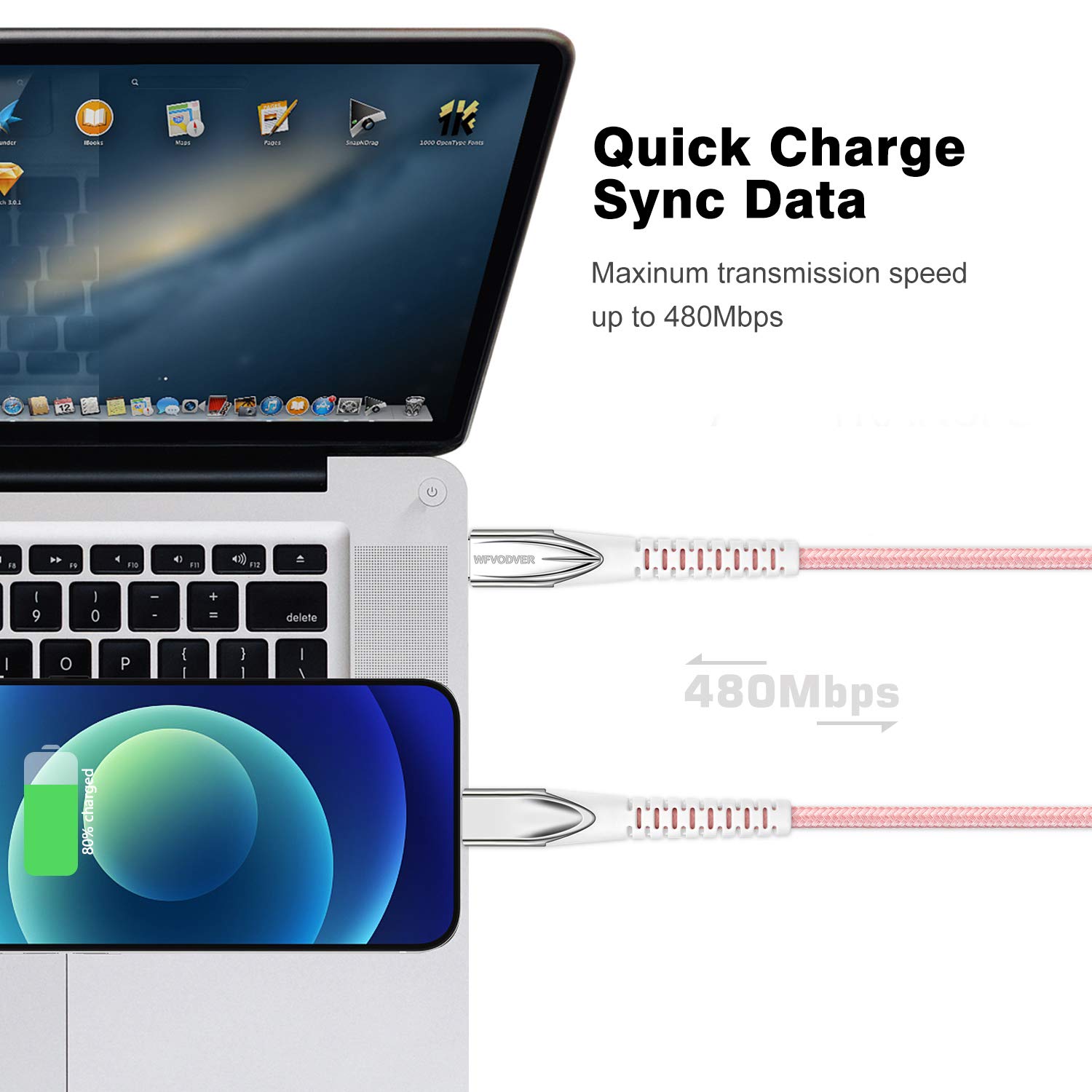 WFVODVER USB-C to Lightning Cable [MFI Certified] 10FT/3M iPhone 12 Nylon Braided Type C Fast Charging Cable Compatible with iPhone 12/12Mini/12 Pro/11/11Pro/11 Pro Max/X/XS/XR/XS MAX (Pink)
