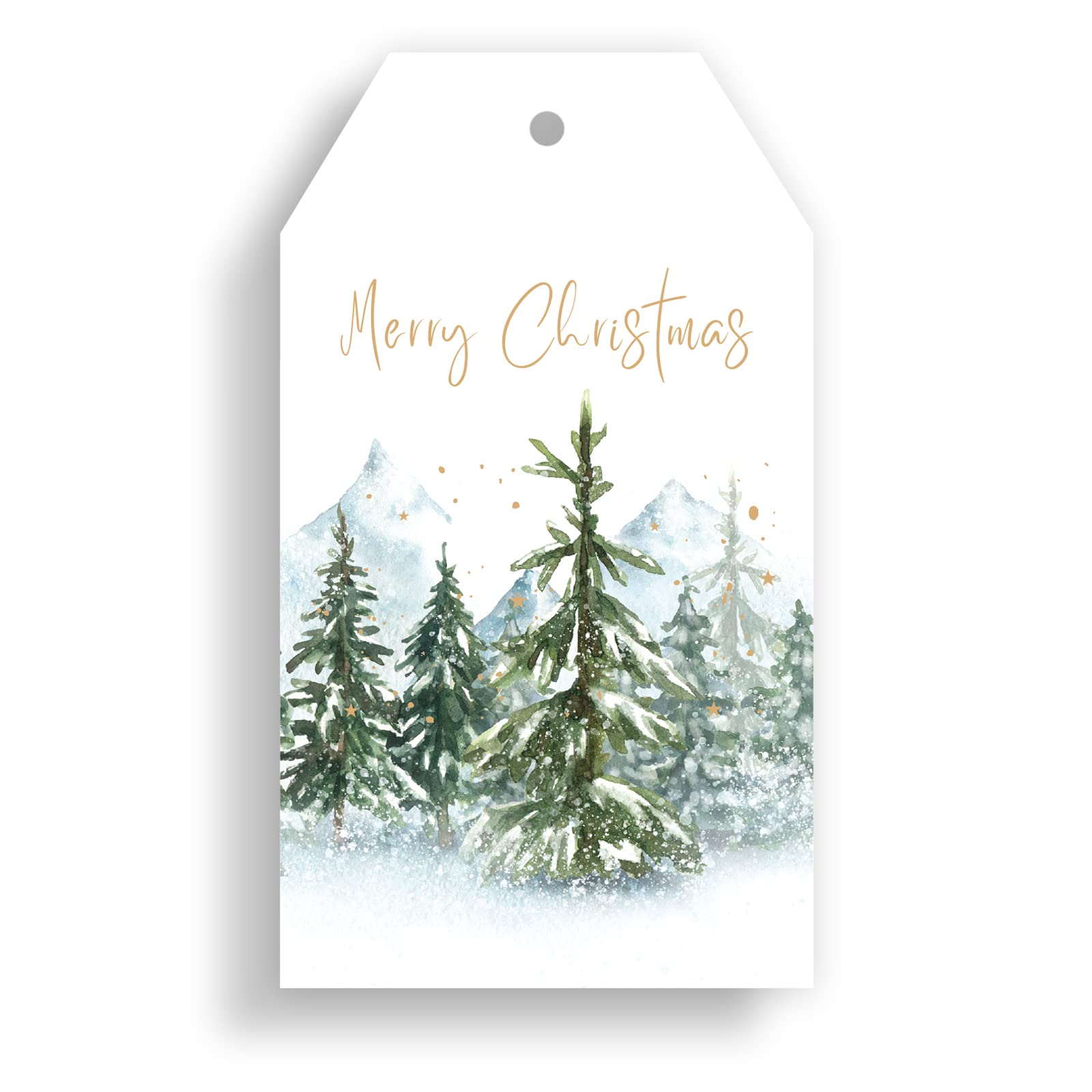 Whaline 100Pcs Christmas Paper Gift Tags Gold Foil Merry Christmas Paper Tags Watercolor Tree Seasonal Wishes Holiday Hang Name Tags Label with Twine, Xmas Winter Great DIY Gift Seasonal Party Favors
